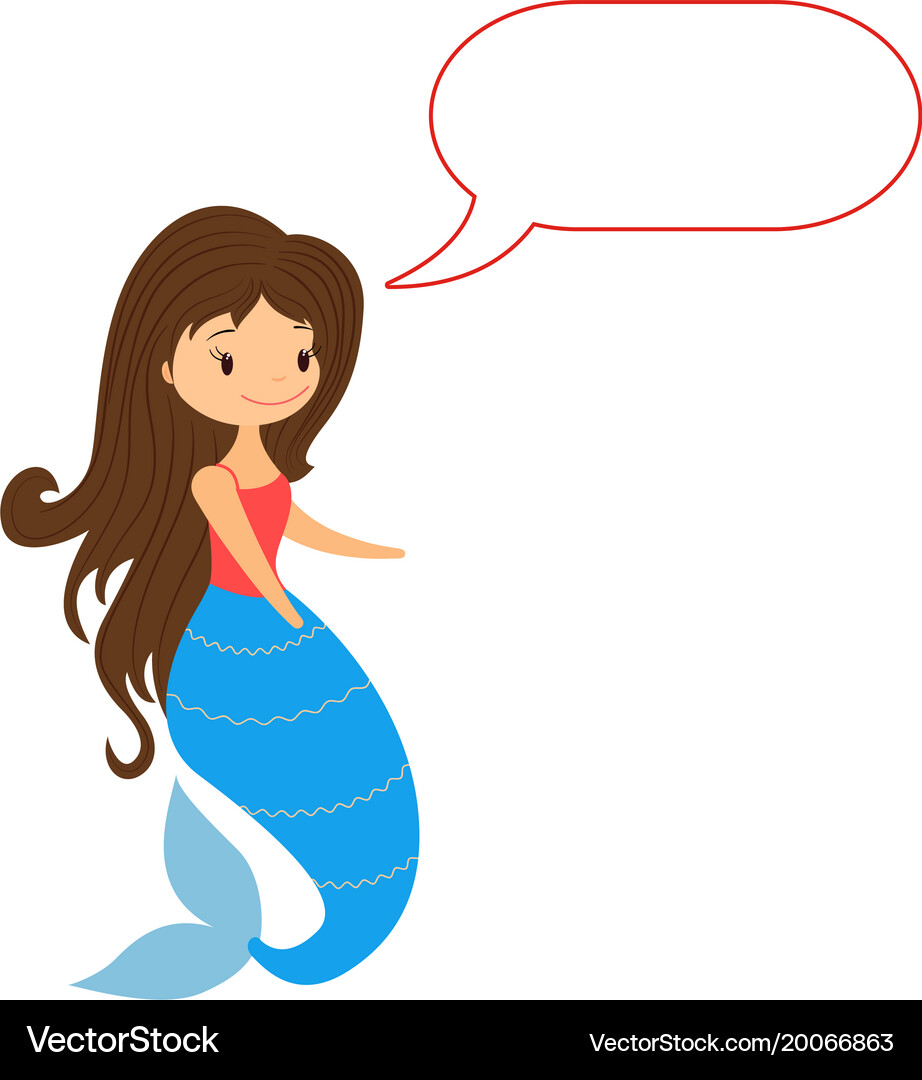 Cute little mermaid with speech bubble on white Vector Image