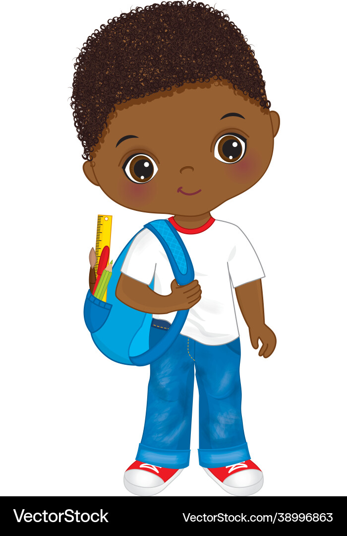 Cute school african american with backpack Vector Image