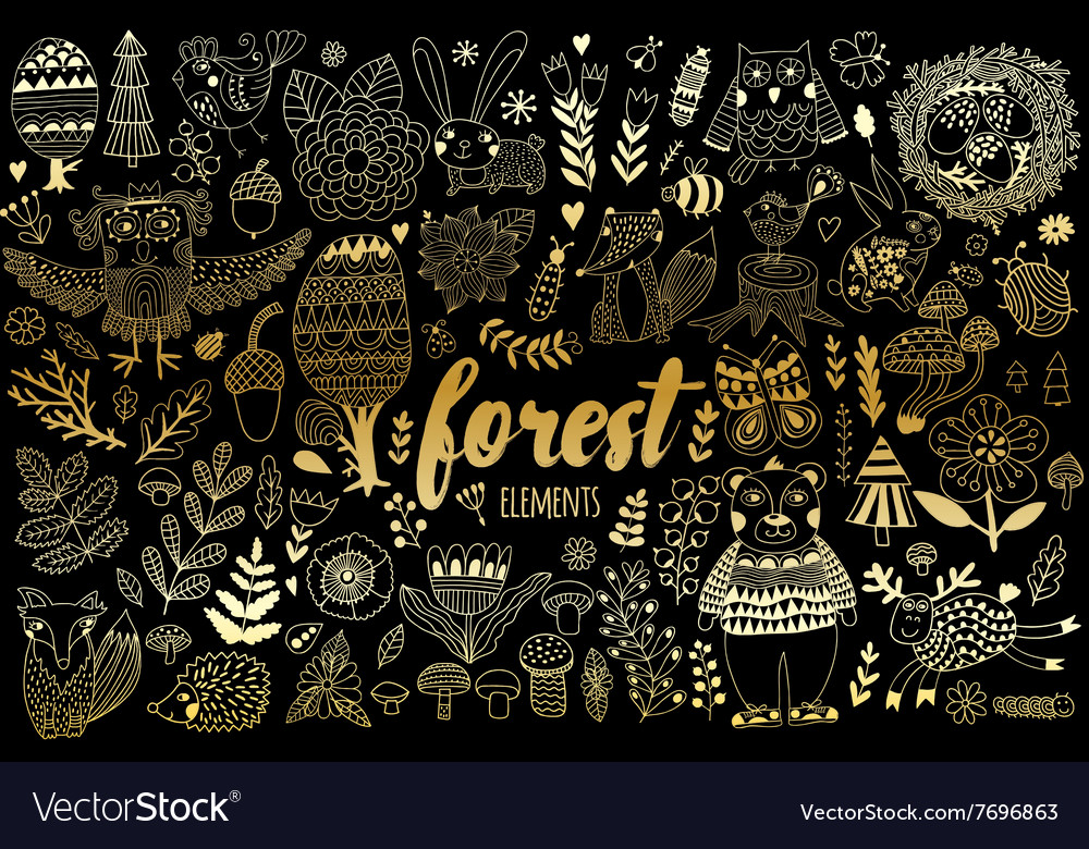 Forest elements in doodle childish style Vector Image