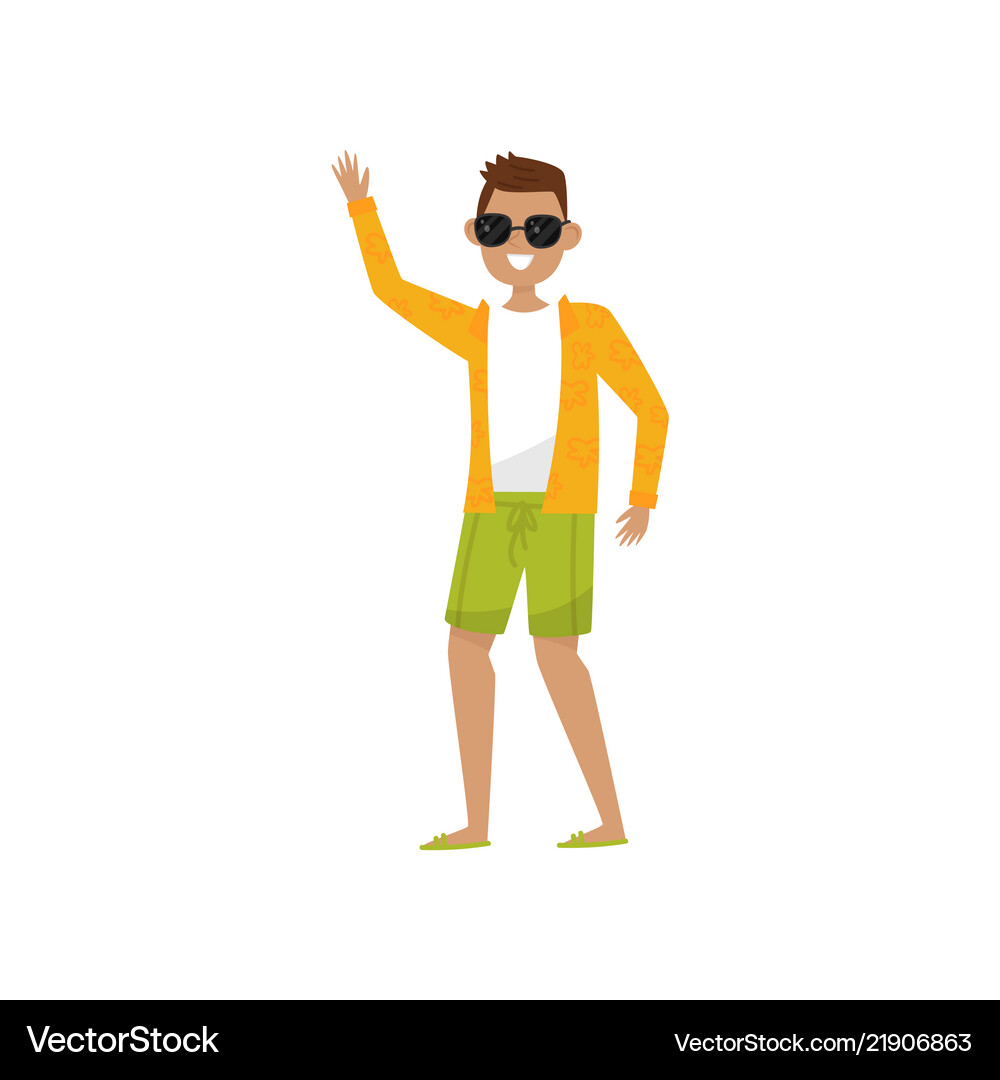 Happy smiling guy waving his hand young man Vector Image