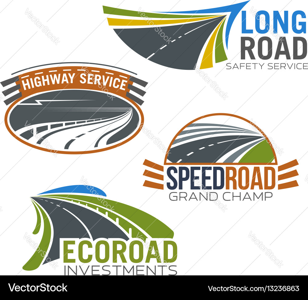 Highway road or motorway icons set Royalty Free Vector Image