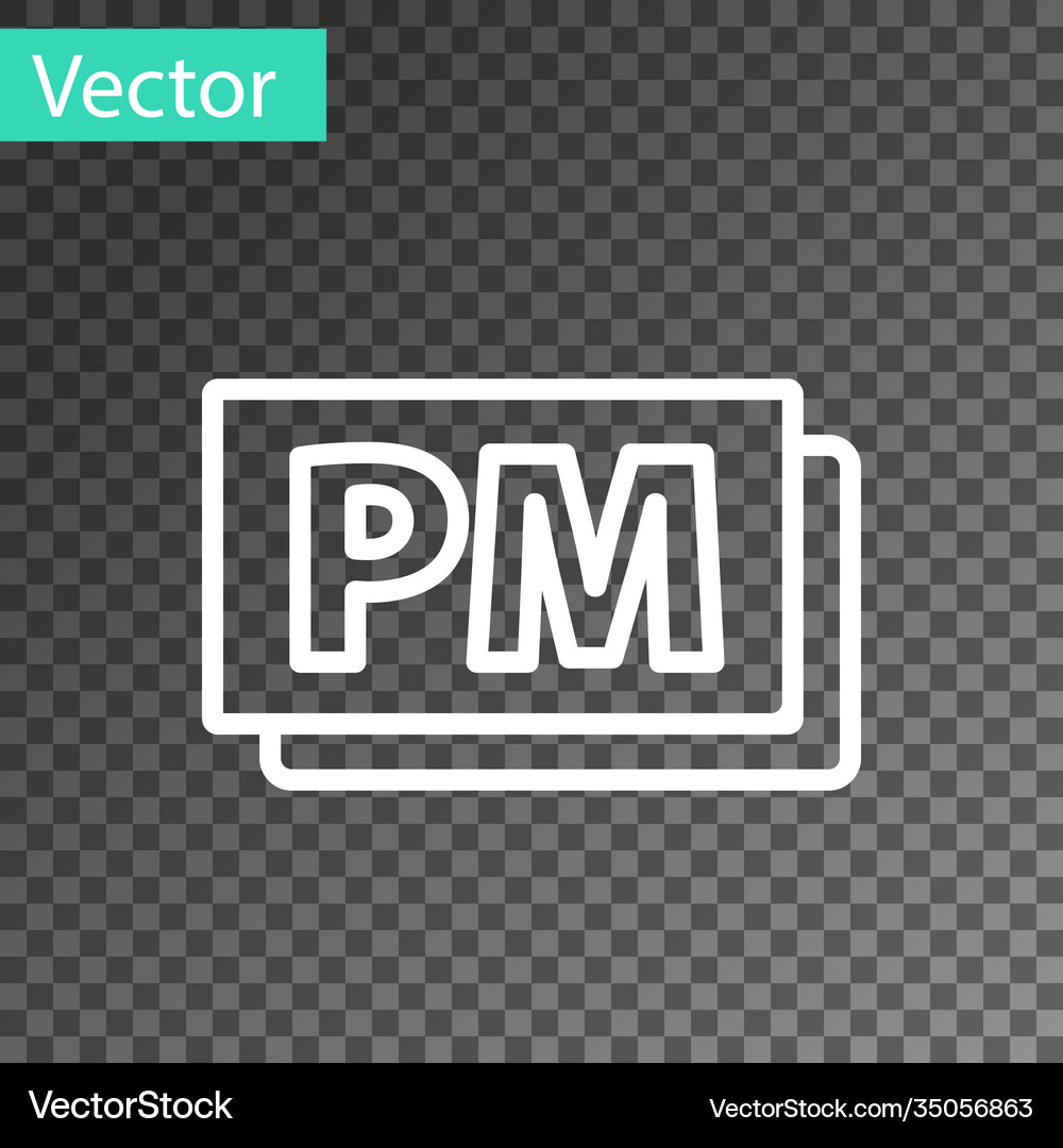 White line clock pm icon isolated on transparent Vector Image