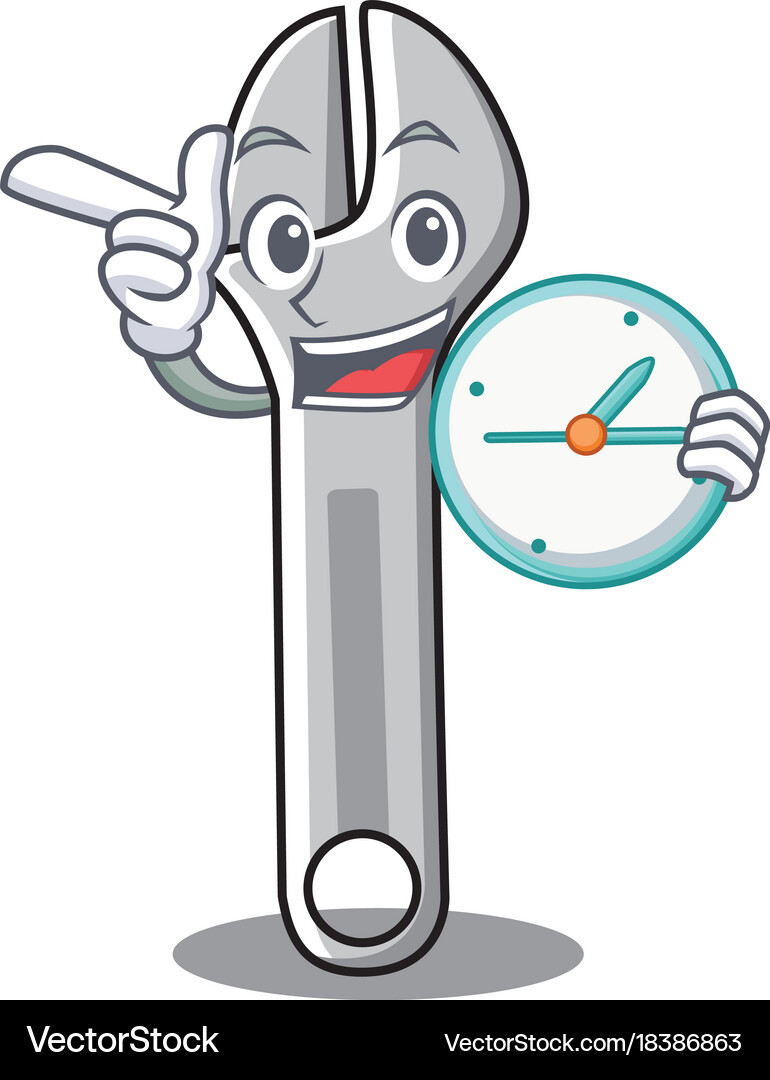 With clock wrench character cartoon style Vector Image