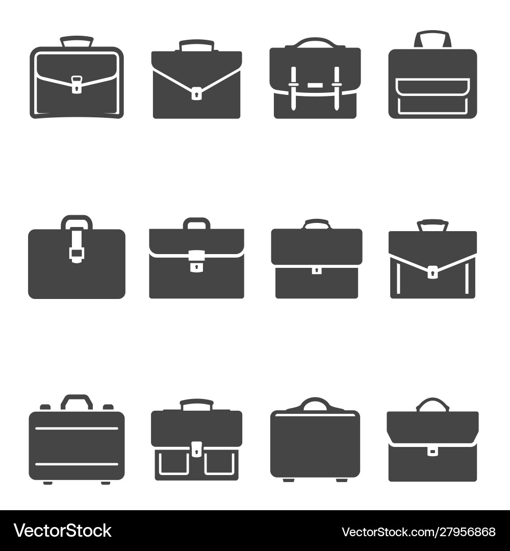 Briefcases black and white glyph icons set Vector Image