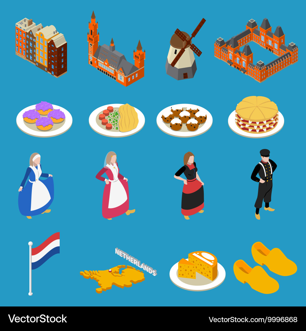 Netherlands tourist icons Royalty Free Vector Image