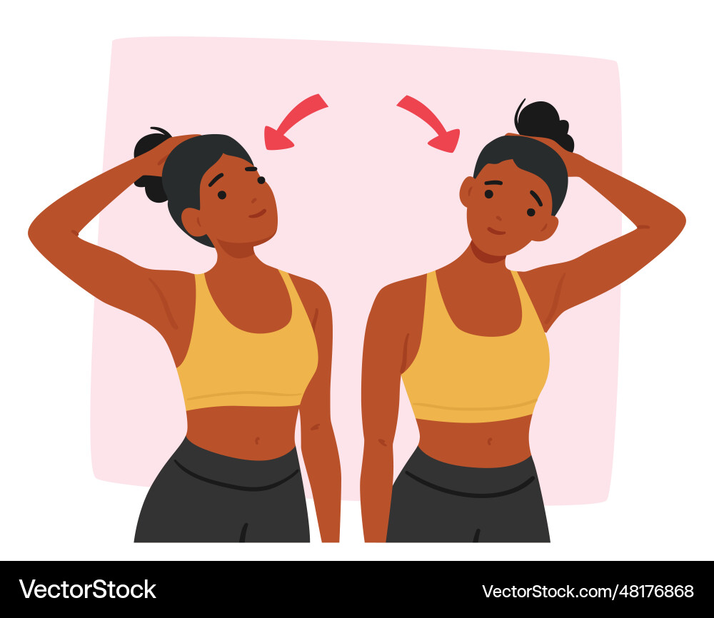 Woman character doing neck exercises gently Vector Image