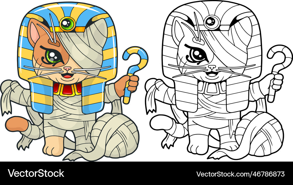 Cartoon cat mummy coloring book Royalty Free Vector Image