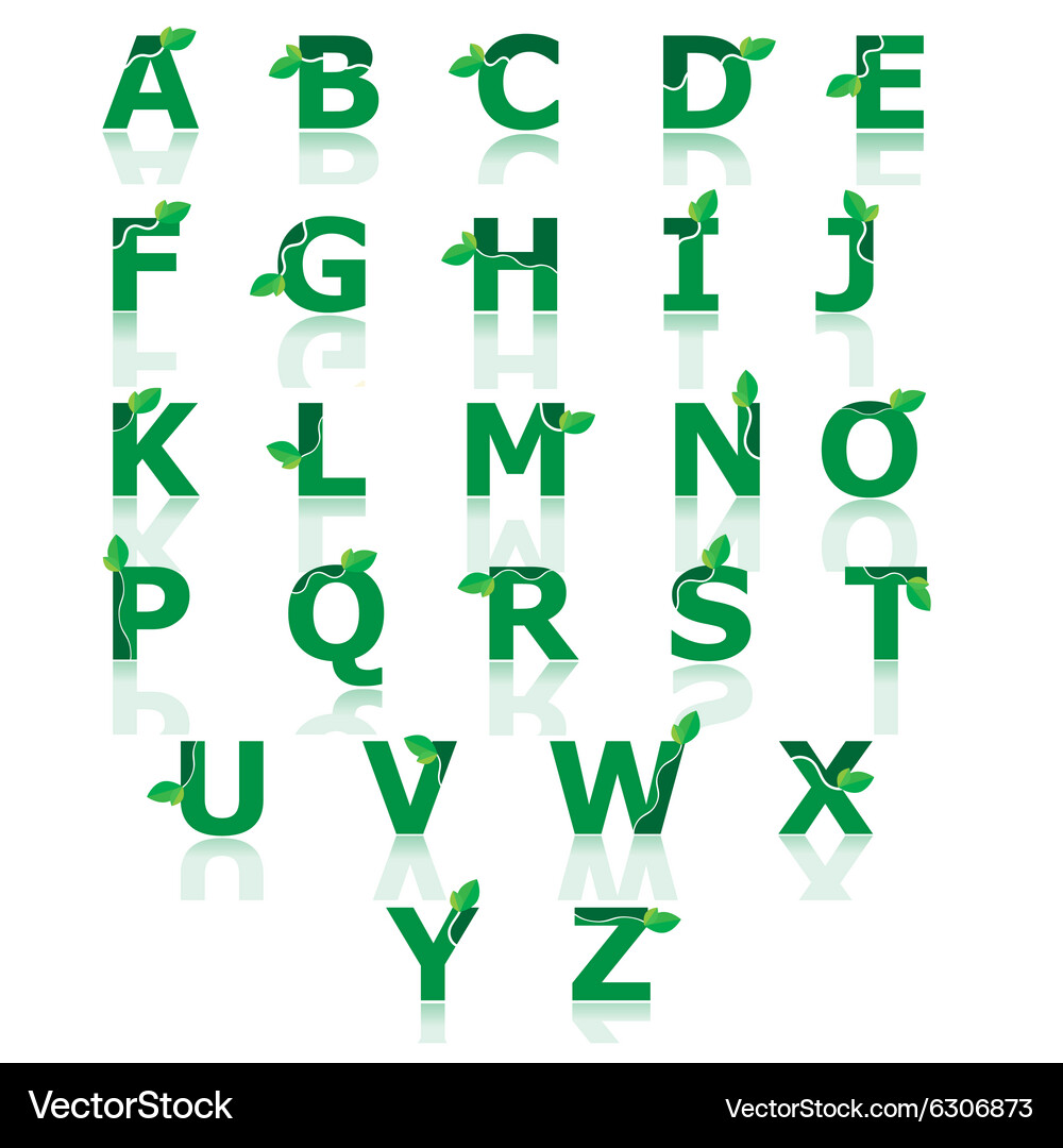 Green alphabet with leaf set a to z Royalty Free Vector