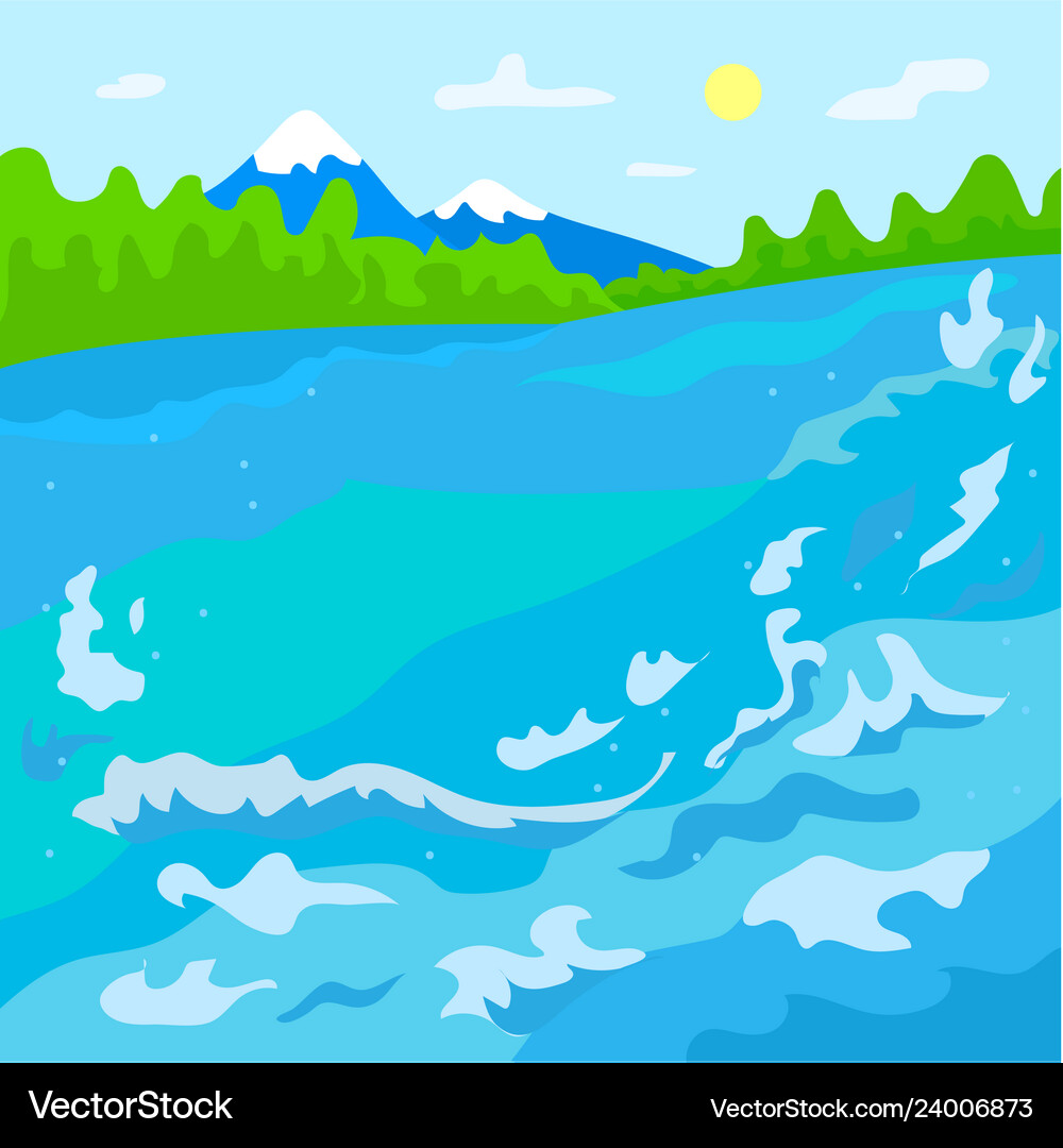 Natural scene lake with water splashes mountains Vector Image