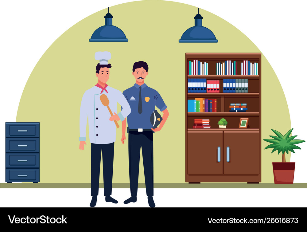 Professionals workers couple smiling cartoons Vector Image