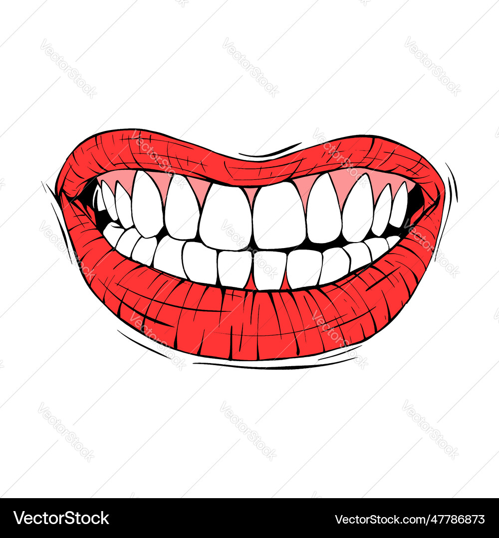 Red female lips sketch line art Royalty Free Vector Image