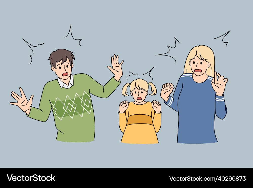 Scared family with kid feel terrified Royalty Free Vector