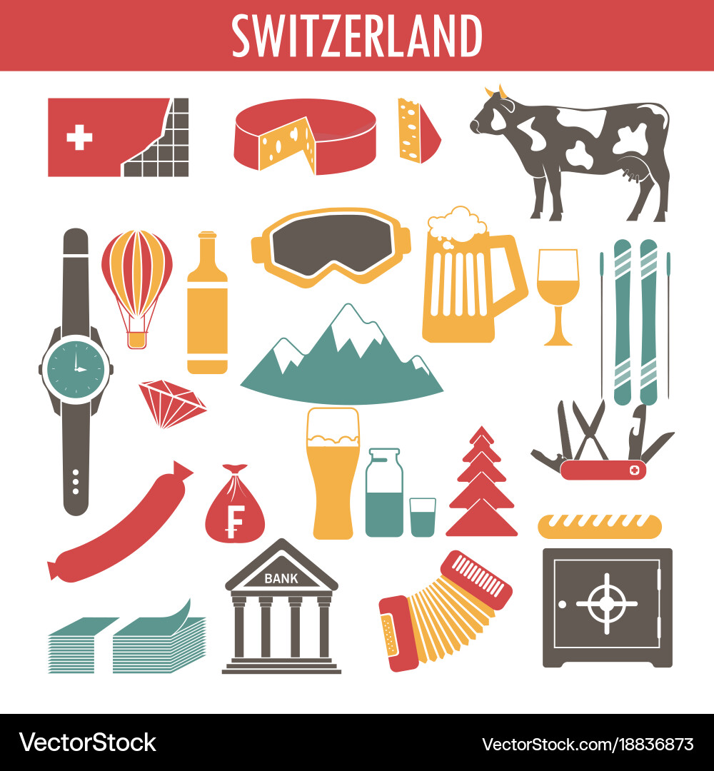 Switzerland sightseeing landmarks and famous Vector Image