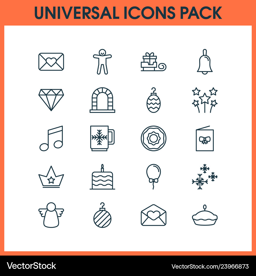 Year icons set with postcard bell celebration Vector Image