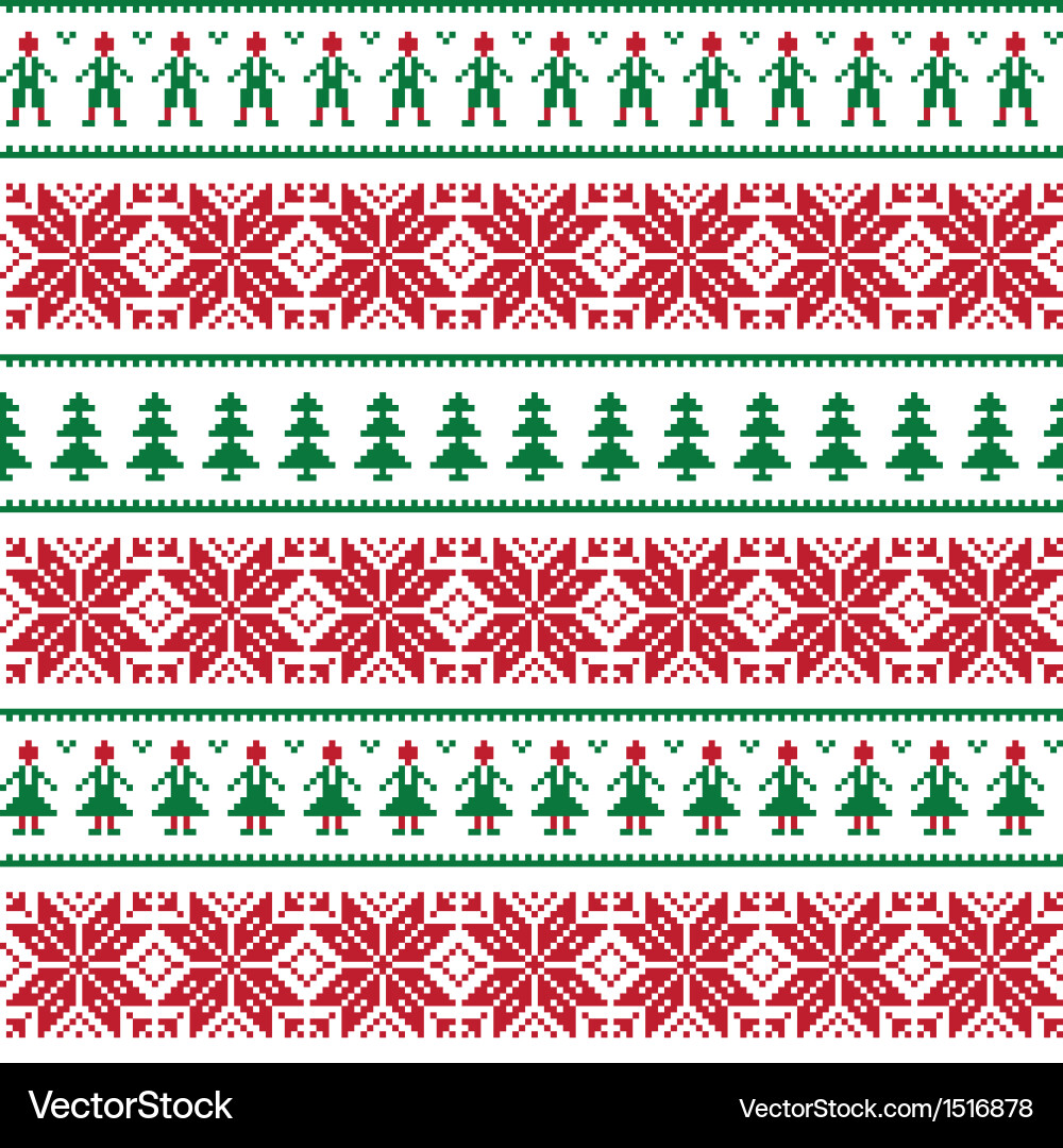 Christmas Nordic seamless pattern with people Vector Image