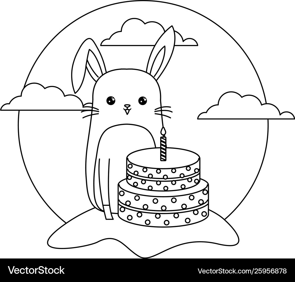 Cute rabbit animal with cake birthday Royalty Free Vector