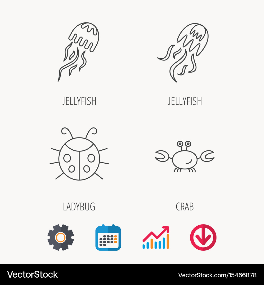 Jellyfish crab and ladybug icons Royalty Free Vector Image