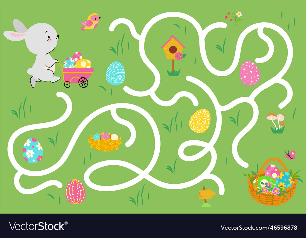 Kids easter maze game eggs hunter with cute Vector Image