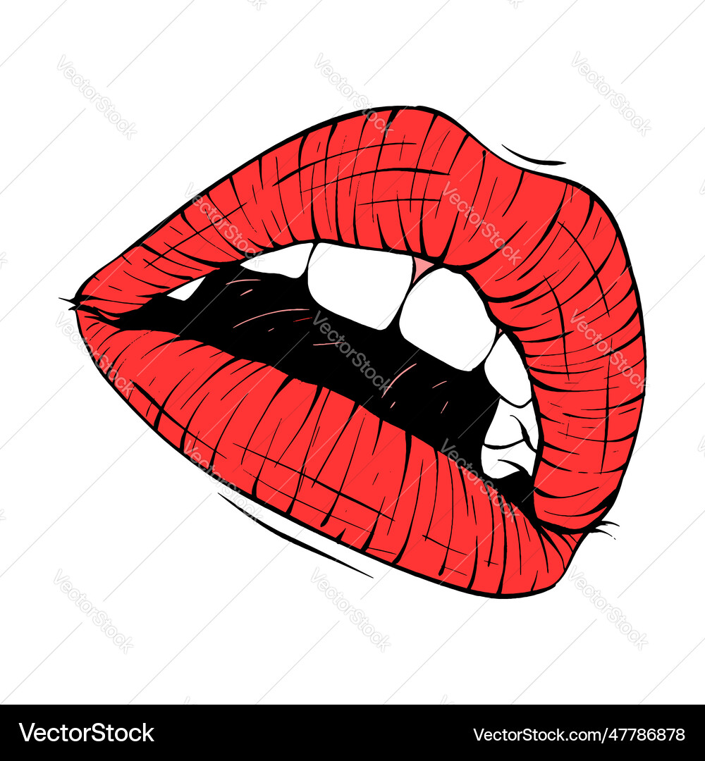 Red female lips sketch line art Royalty Free Vector Image