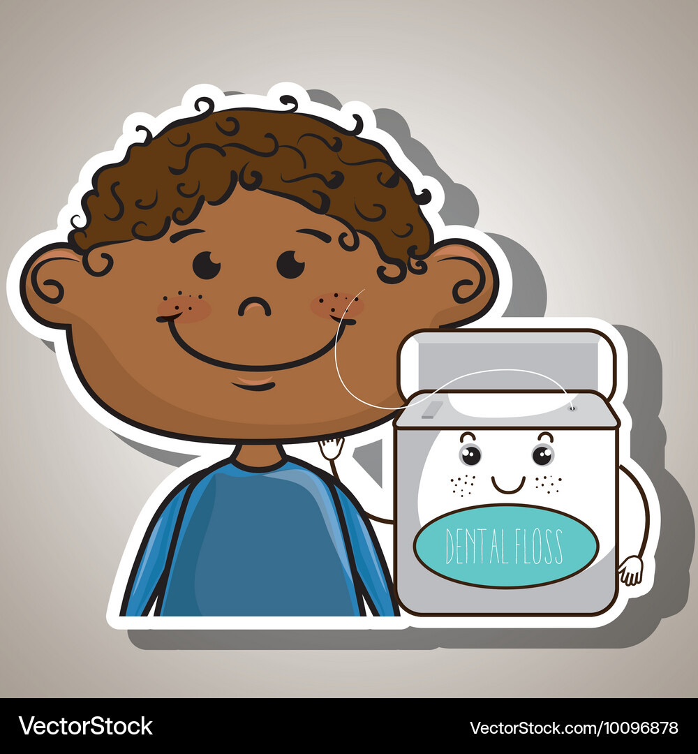 Smiling cartoon boy holding container over green Vector Image