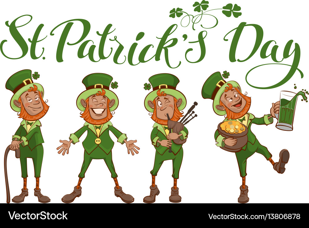 St patricks day lettering text set fun cartoon Vector Image