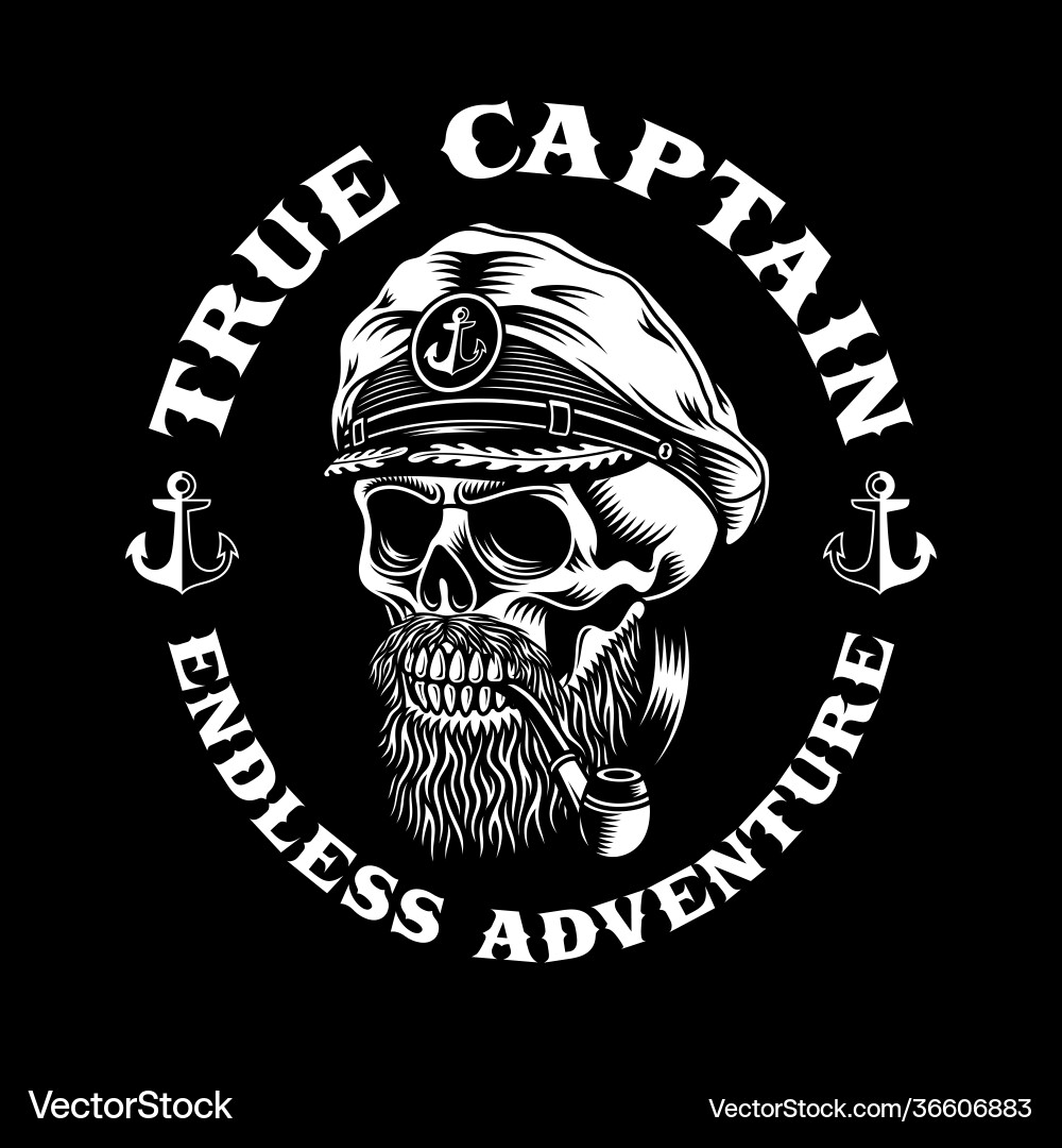 Bearded sea captain skull with smoking pipe Vector Image