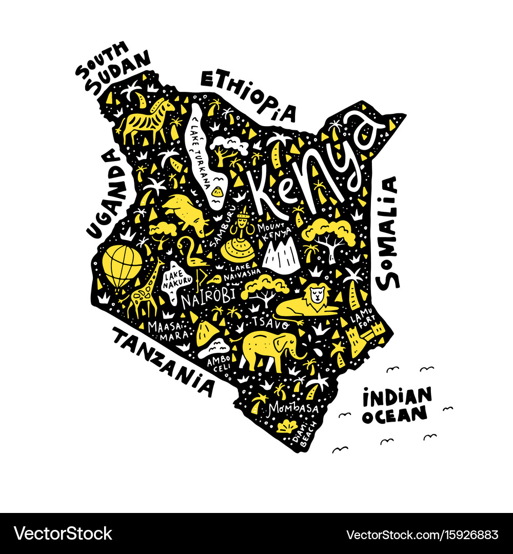 Cartoon map of kenya Royalty Free Vector Image