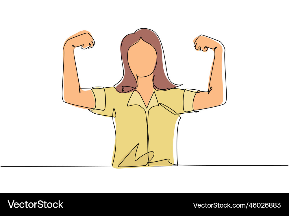 Continuous one line drawing happy female employee Vector Image