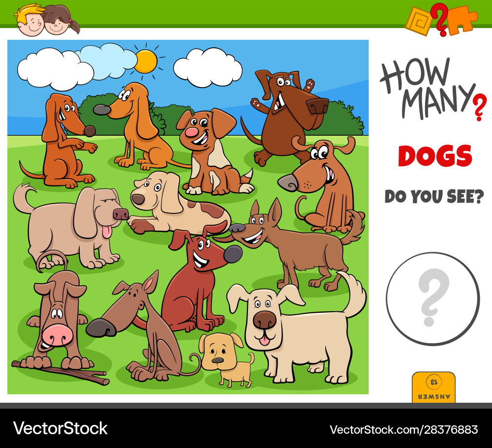 How many dogs and puppies educational task Vector Image