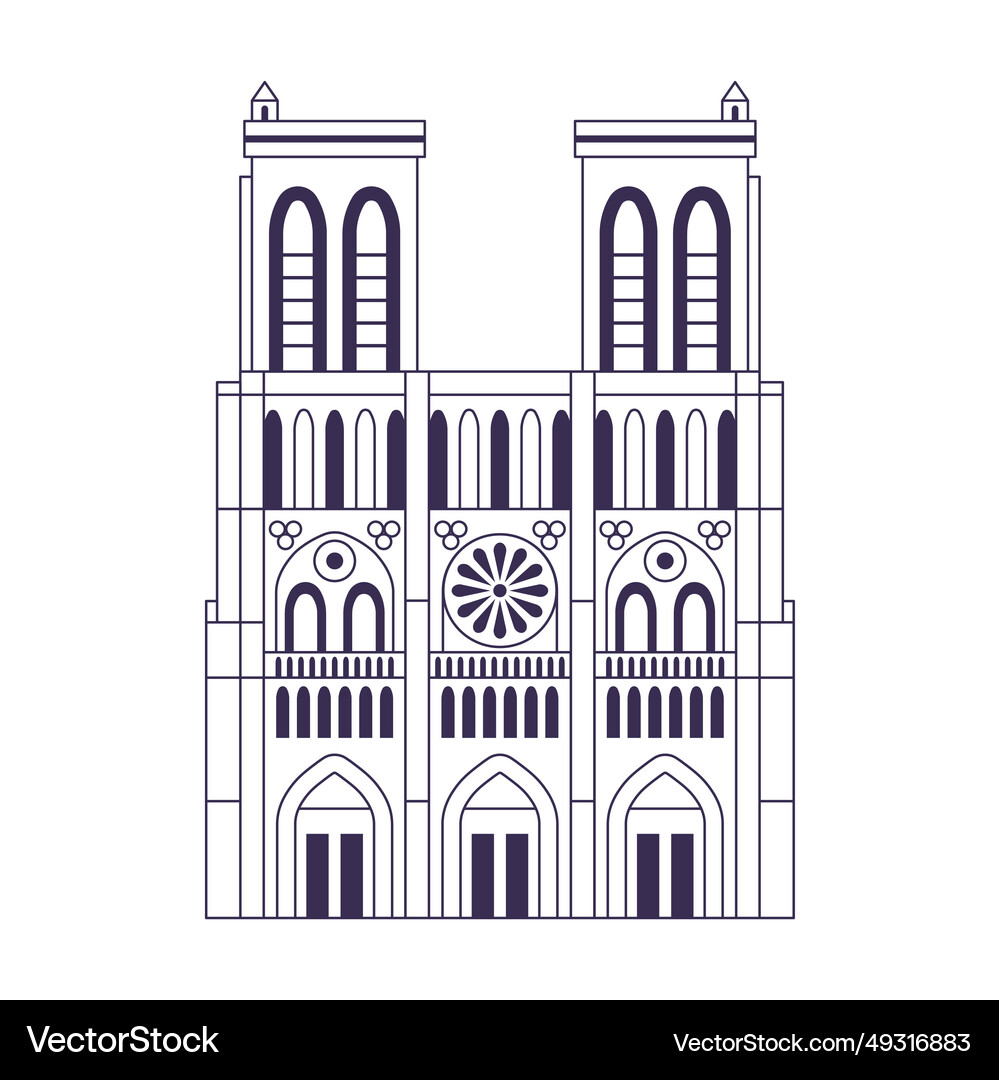 Notre dame de paris line art icon Royalty Free Vector Image