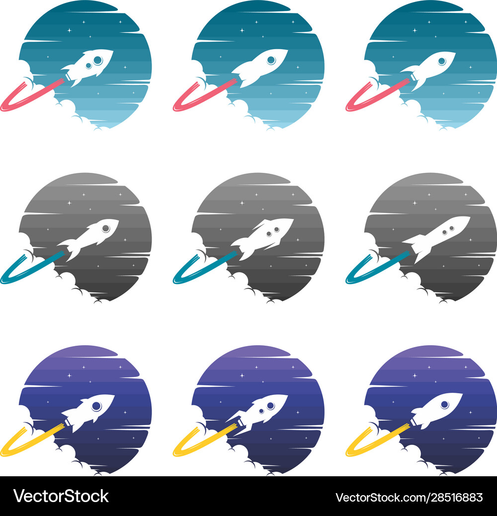 Rocket ship launch space travel sign badge label Vector Image