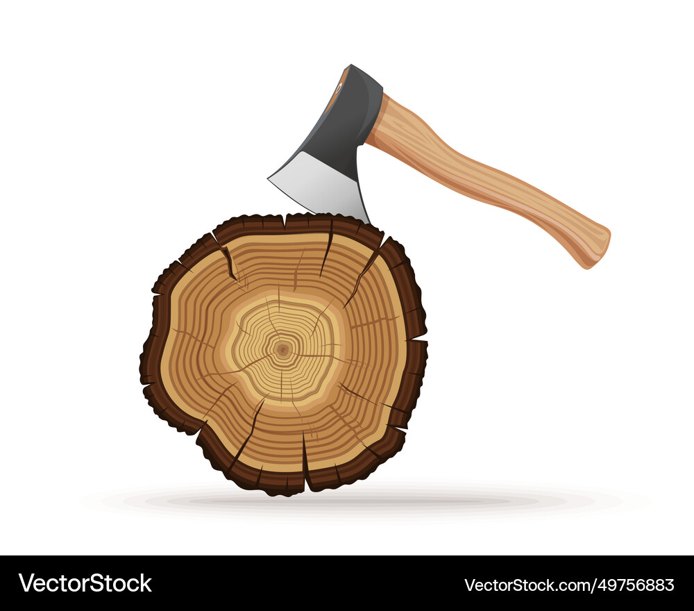 Sectional cut of a tree and an ax Royalty Free Vector Image