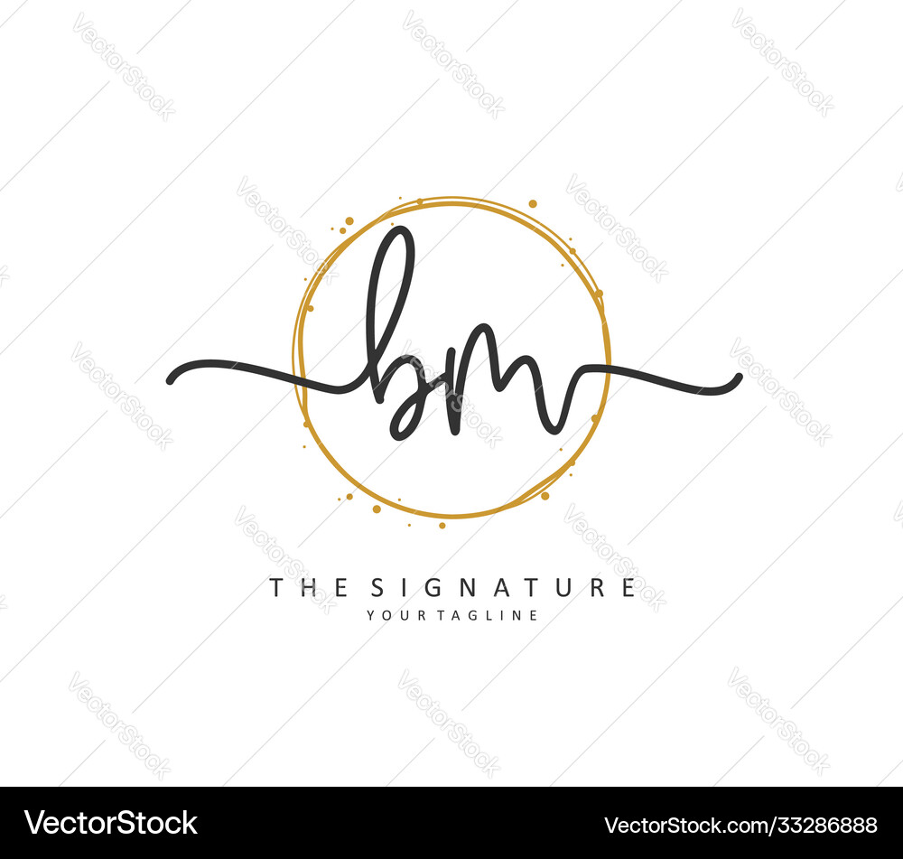B m bm initial letter handwriting and signature Vector Image