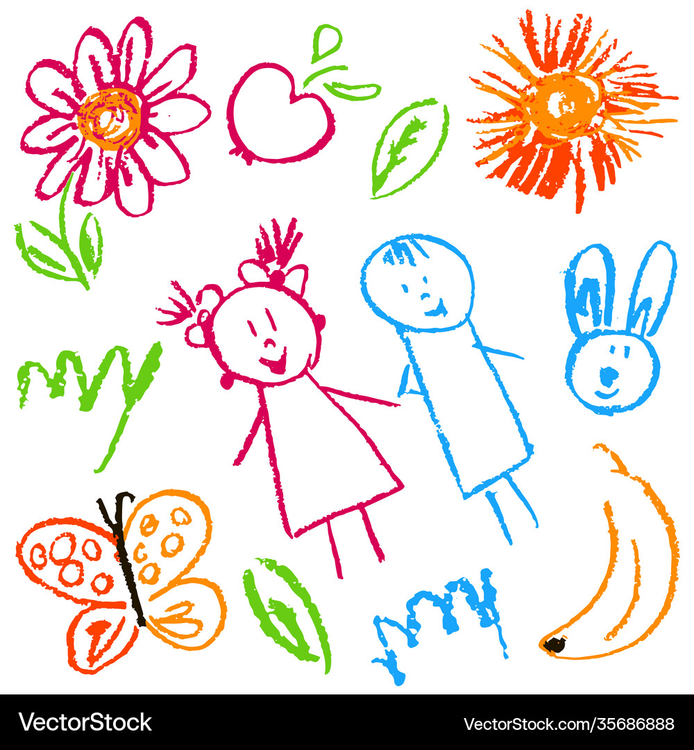 Children drawings elements for design Royalty Free Vector