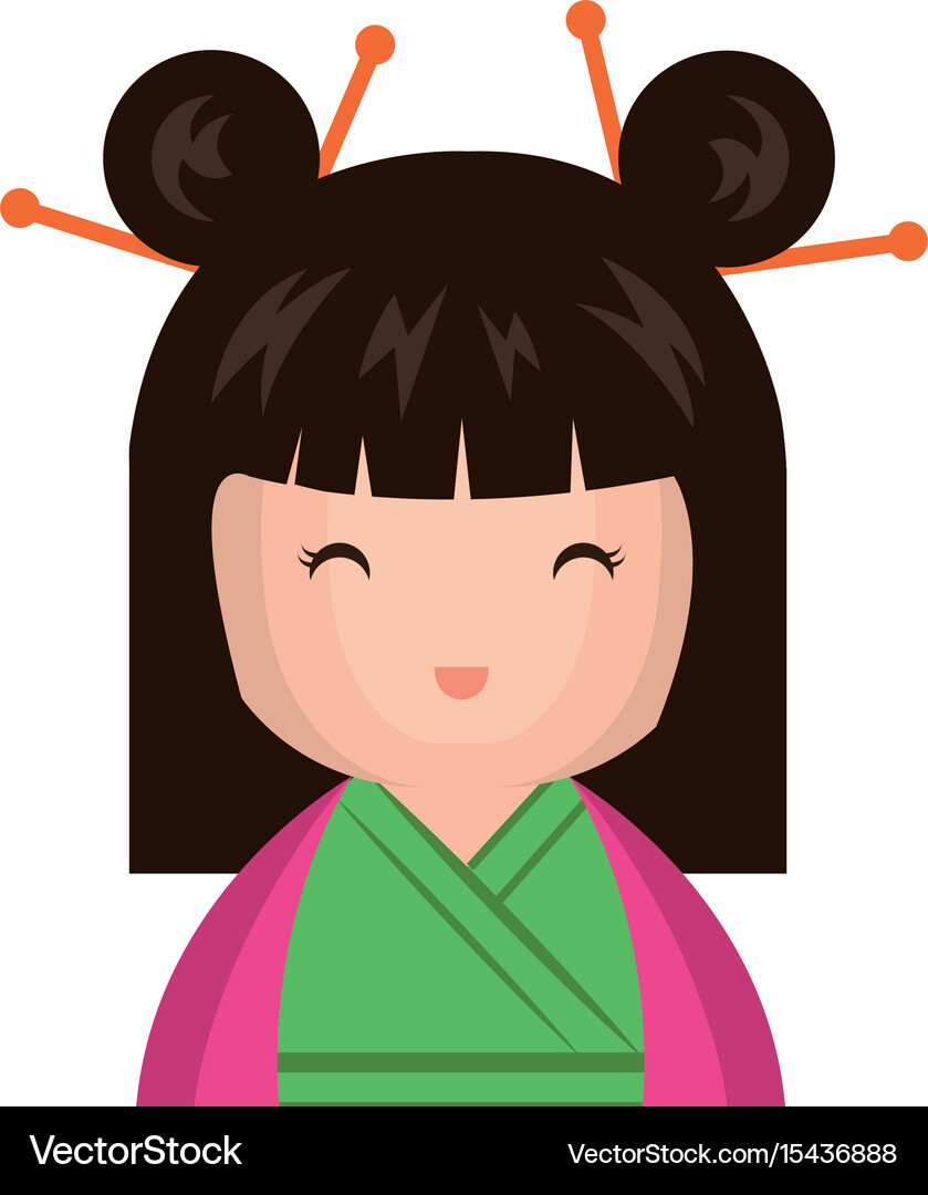 Cute little japanese doll Royalty Free Vector Image