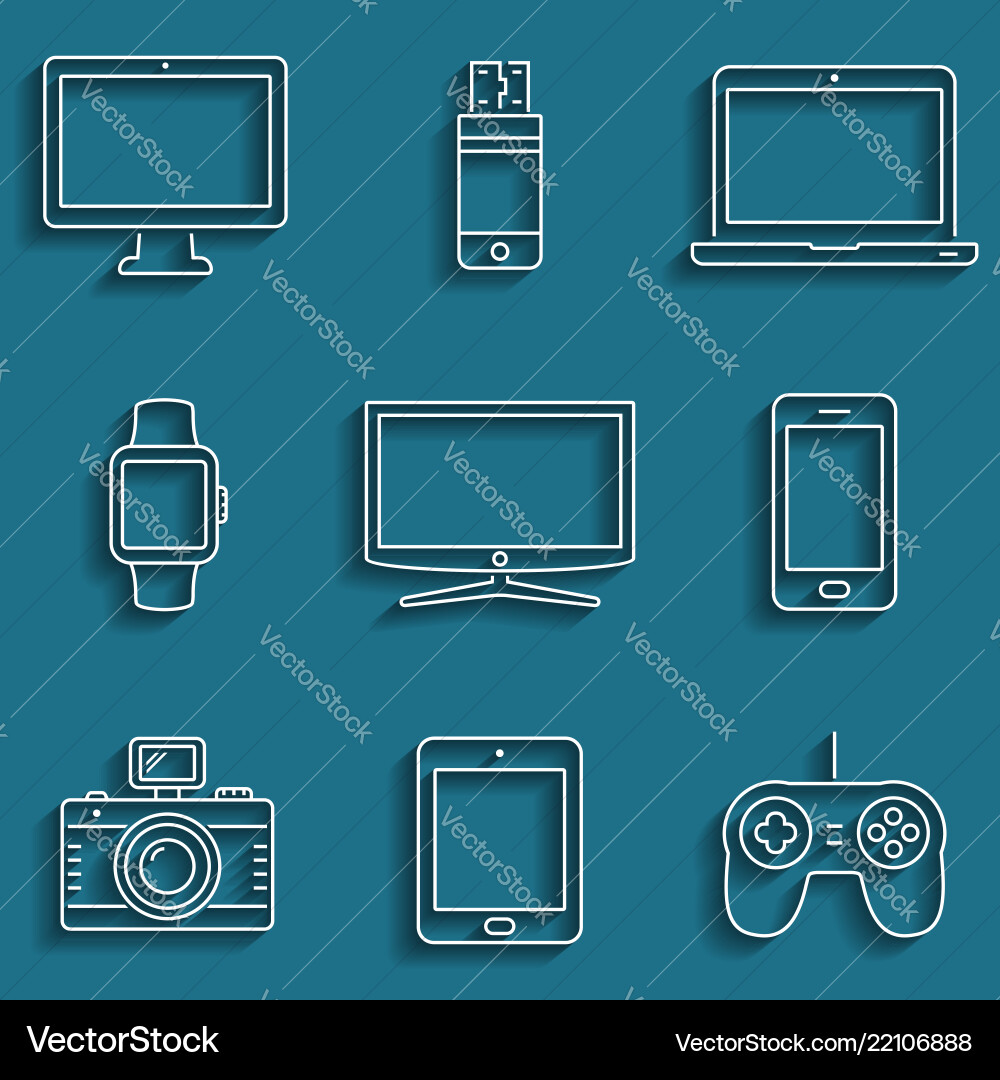 Digital devices outline icons Royalty Free Vector Image