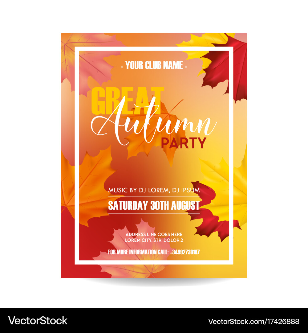 Flyer invitation advertisement with autumn leaves Vector Image
