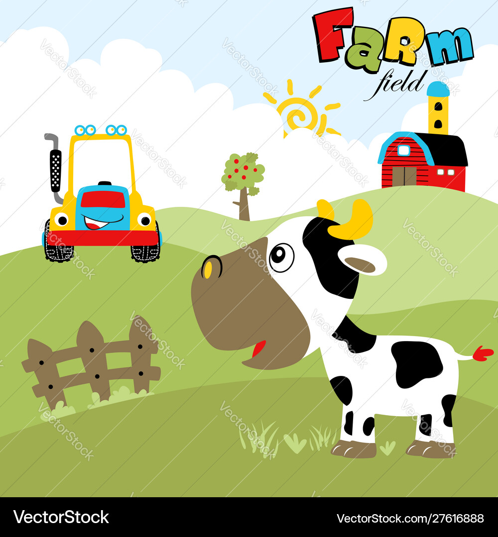 Funny farm field cartoon Royalty Free Vector Image