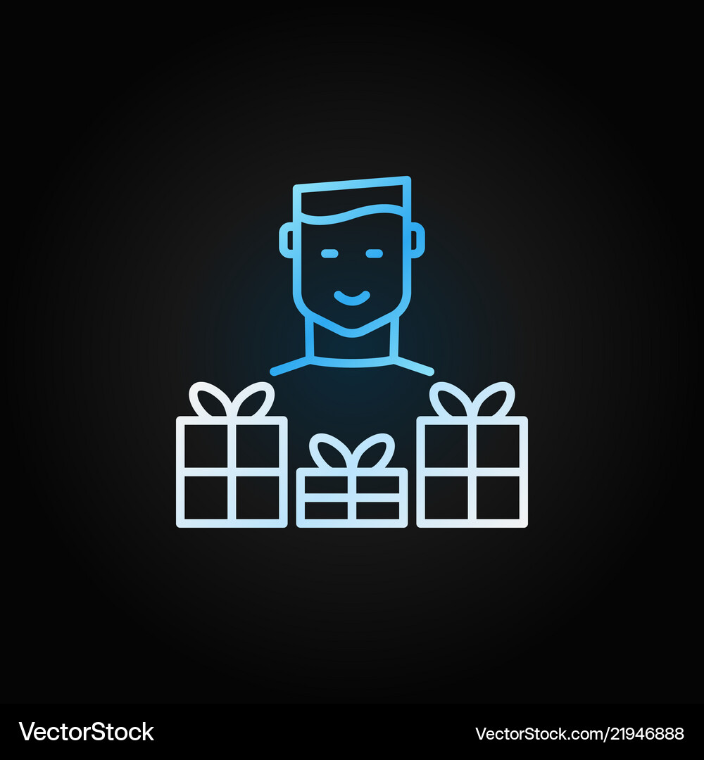 Man with gift colored line icon on dark Royalty Free Vector