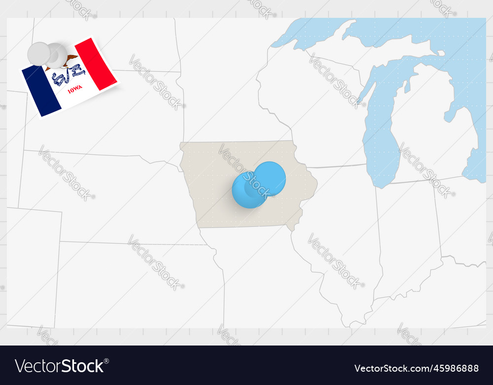 Map of iowa with a pinned blue pin pinned flag Vector Image