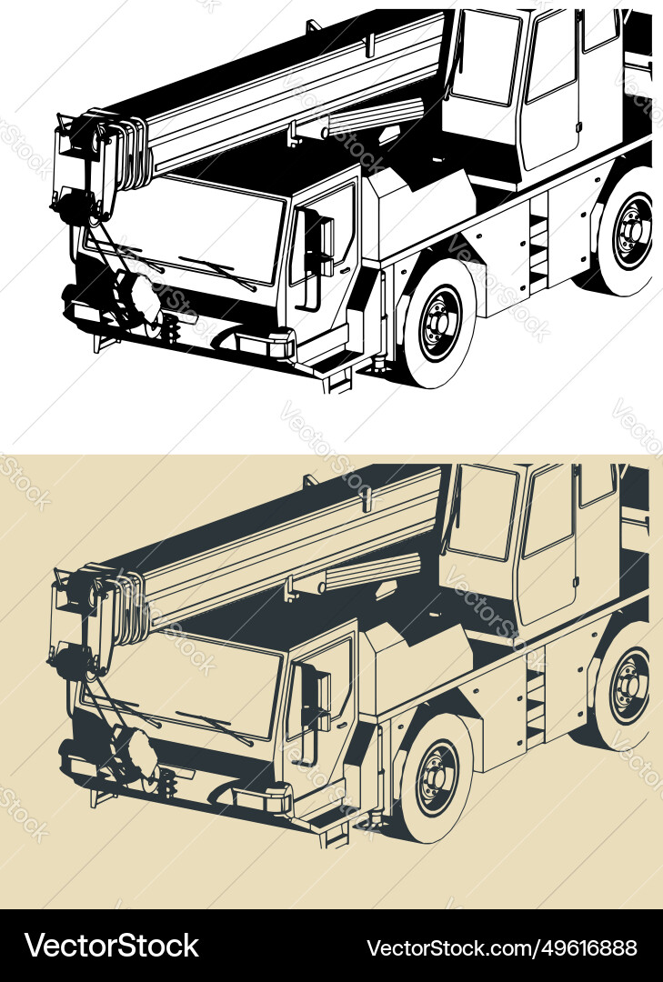 Mobile crane with telescopic boom close-up Vector Image