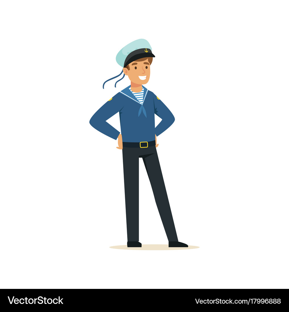 Smiling sailor man character in blue uniform Vector Image
