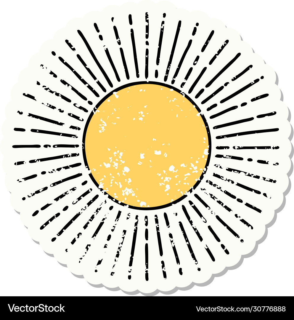 Traditional distressed sticker tattoo a sun Vector Image