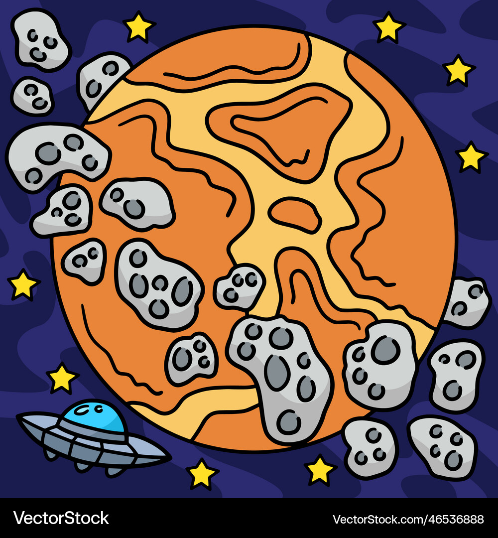 Ufo and asteroid in space colored cartoon Vector Image