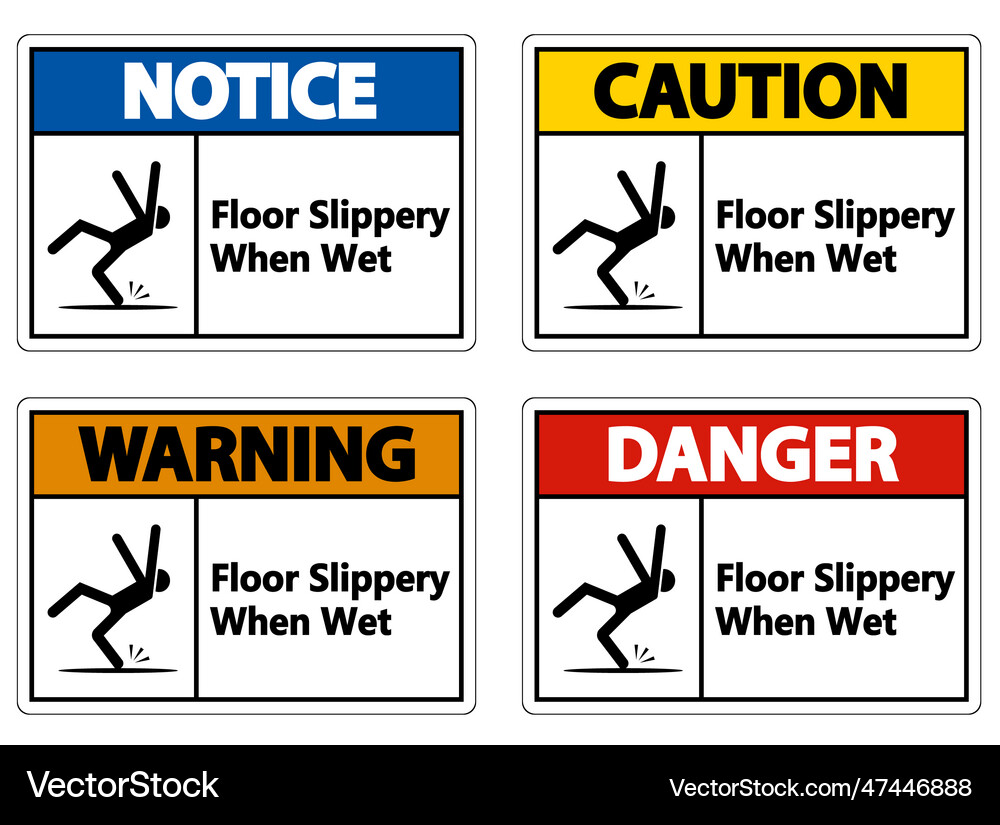 Warning slippery when wet sign on white background