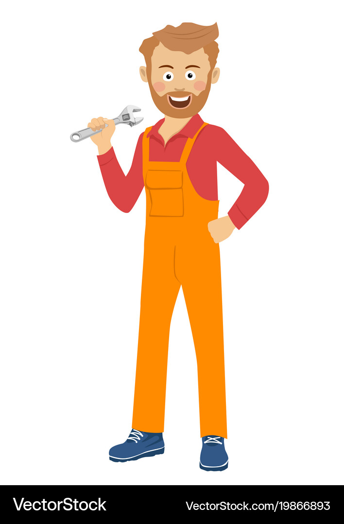 Auto mechanic man or smith with wrench at workshop