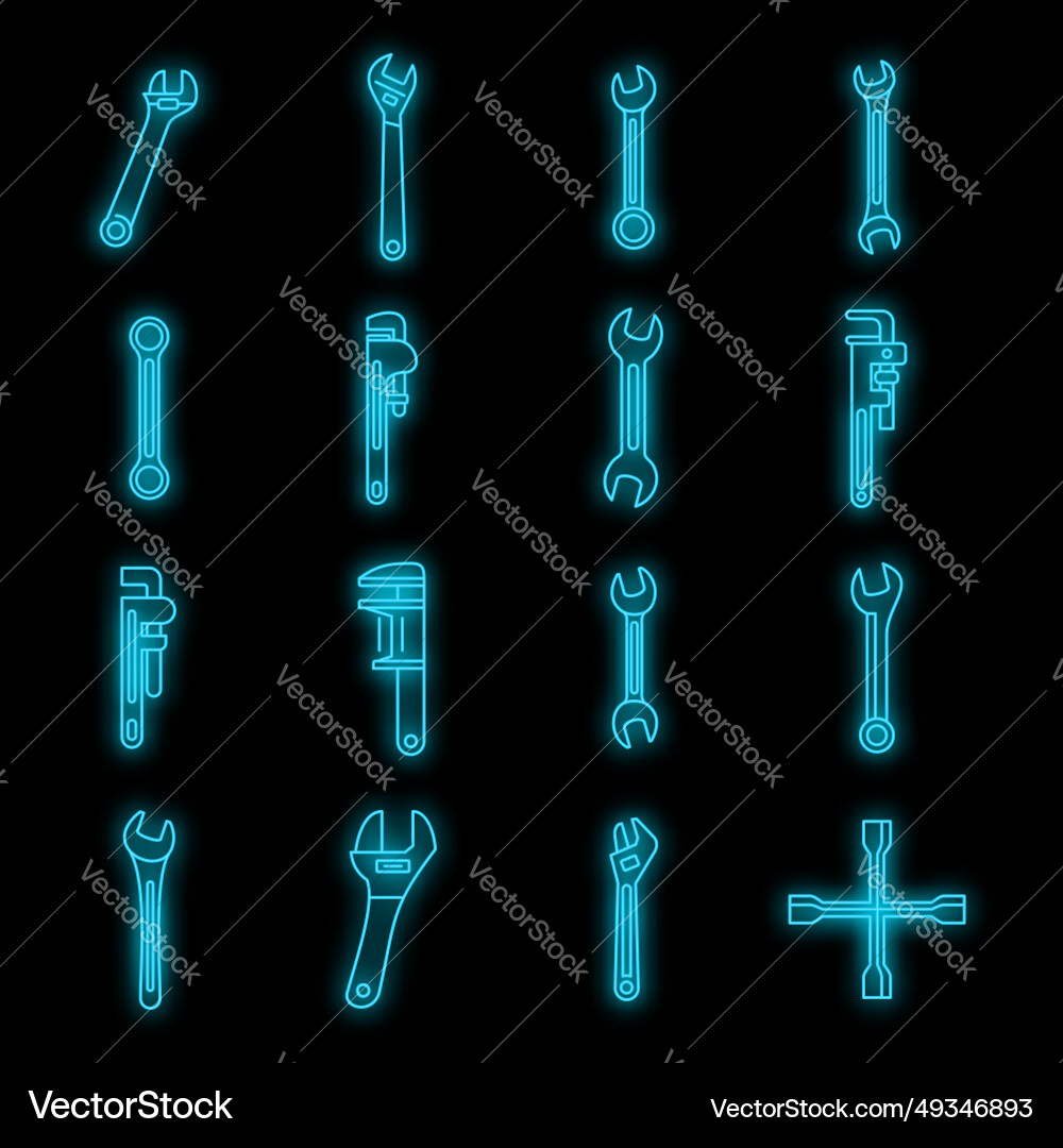 Garage wrench icons set neon Royalty Free Vector Image