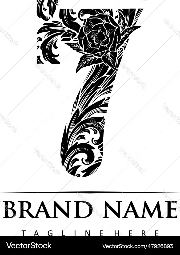 Graceful engraved floral number 7 monogram Vector Image