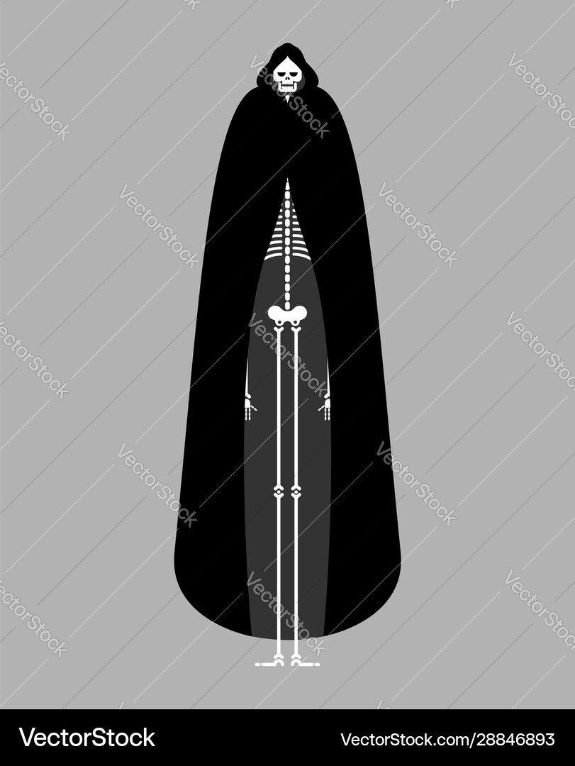 Grim reaper in black cloak death cape Royalty Free Vector