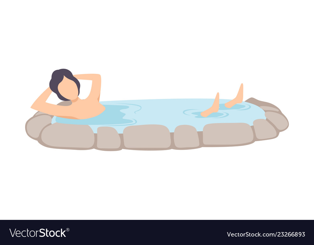 Man enjoying outdoor thermal spring guy relaxing Vector Image